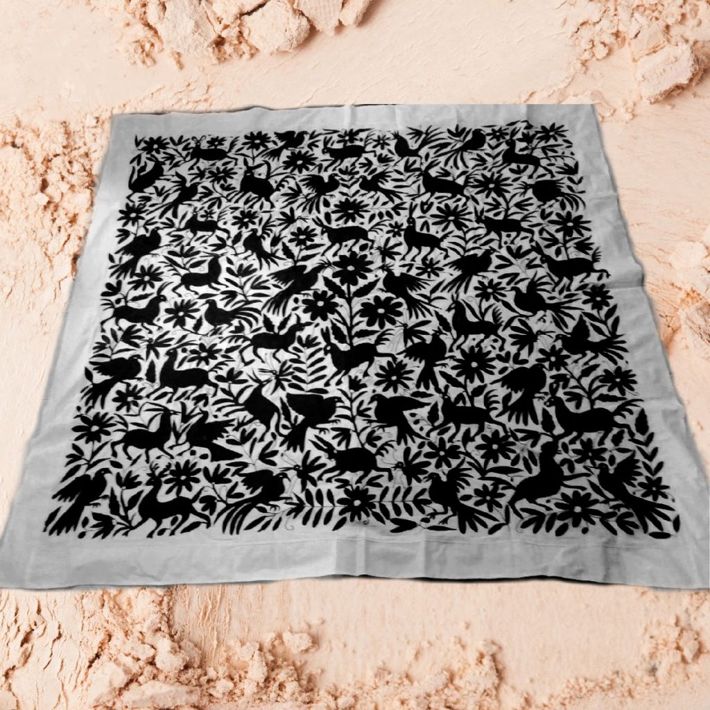 Embroidered Tenango Otomi Sheet Black/White 2x2m - Volupt Art
